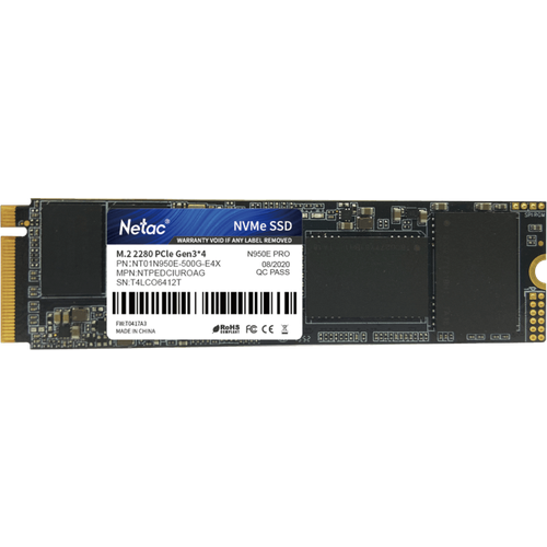 Твердотельный накопитель Netac 500 ГБ M.2 Твердотельные накопители (SSD) NETAC 500Gb SSD M.2 N950E Pro (NT01N950E-500G-E4X)