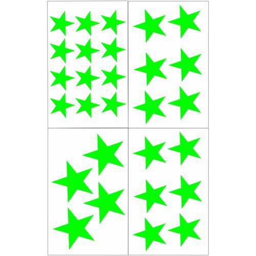 Наклейки Звезда зеленая 28шт. (12шт. 3см. и 12шт. 4см. и 4шт. 5см)