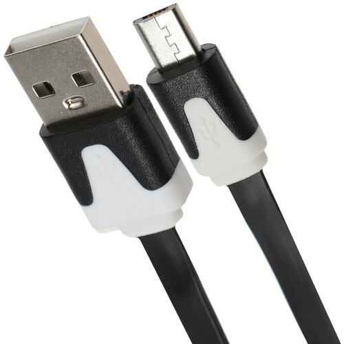 Кабель LuazON, microUSB - USB, 1 А, 1 м, плоский, чёрный