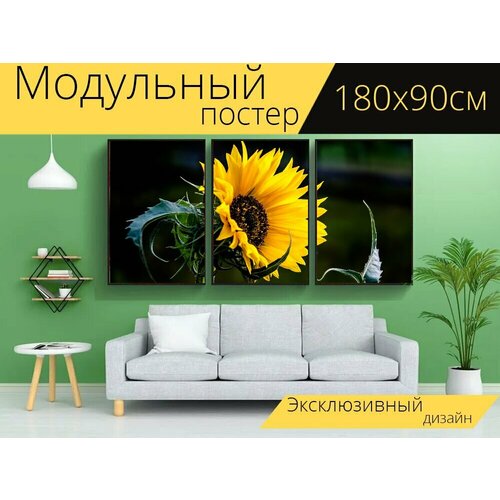 Модульный постер "Лето, цветок, жёлтый" 180 x 90 см. для интерьера
