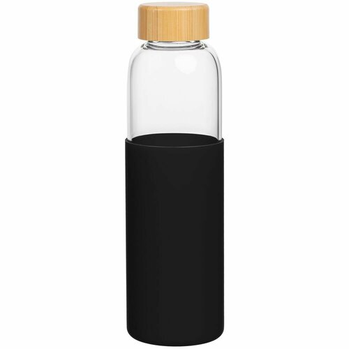 Бутылка для воды Onflow, черная, диаметр 6,6 см; высота 24 см; упаковка: 7,3x7,3x25 см, бутылка - боросиликатное стекло; чехол - силикон
