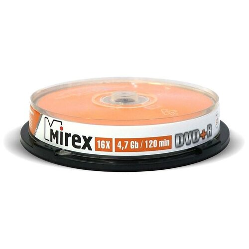 Оптический диск DVD+R Mirex 4.7Gb, 16x, cake box, 10шт.