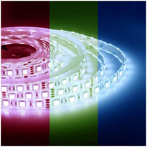 Яркая светодиодная лента Apeyron 00-310 24В, цвет свечения RGB, 60д/м, 14,4Вт/м, smd5050, IP20, 5 м, подложки 10 мм