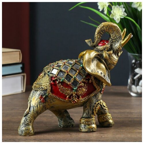 --- Сувенир полистоун "Слон в красной попоне с золотыми узорами и зеркалами" 18,5х8х23 см