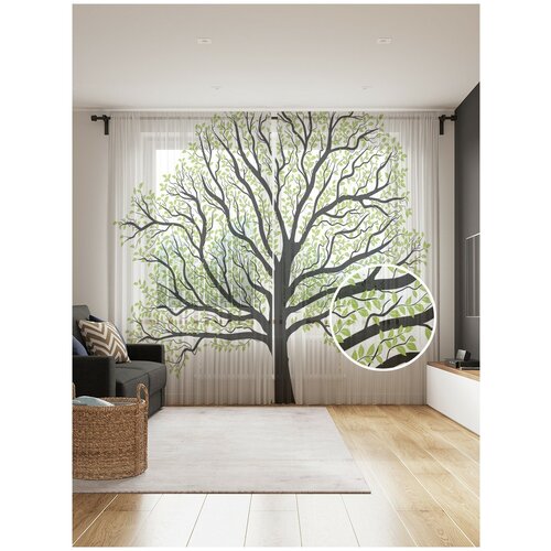 Фототюль JoyArty "Расцветающее дерево", 145x265см (2 полотна со шторной лентой + 50 крючков)