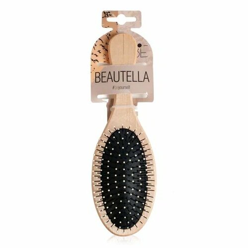 Расческа Beautella деревянная массажная овальная с пластиковыми зубчиками