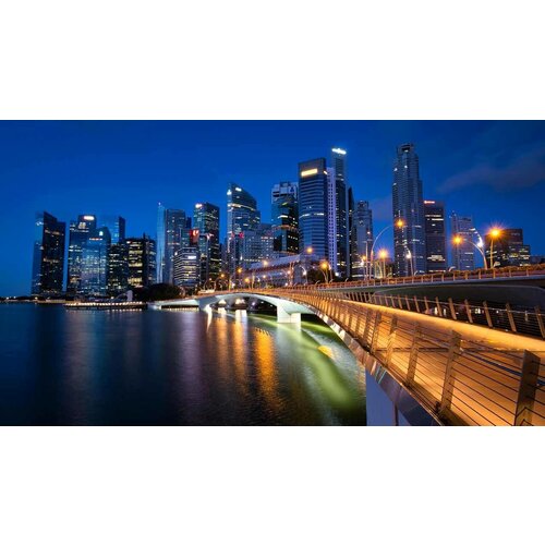 Картина на холсте 60x110 LinxOne "Сингапур Marina Залив Мосты" интерьерная для дома / на стену / на кухню / с подрамником