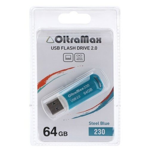 OltraMax Флешка OltraMax 230, 64 Гб, USB2.0, чт до 15 Мб/с, зап до 8 Мб/с, синяя