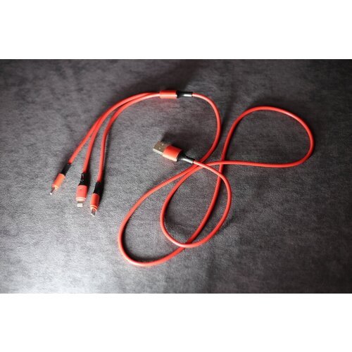 Зарядный кабель 3 в 1 (Lightning, Type-C, Micro USB), красный