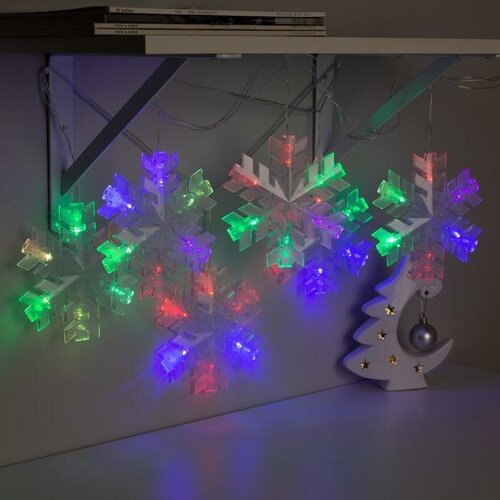 Luazon Lighting Гирлянда «Нить» 2 м с насадками «Снежинка матовая», IP20, прозрачная нить, 36 LED, свечение мульти (RG/RB), мигание, 220 В