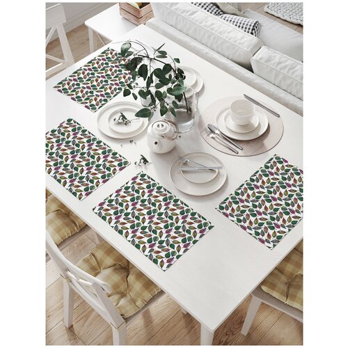 Салфетки на стол для сервировки прямоугольные, плейсмат JoyArty "Дизайн абстрактных листьев", 32x46 см, в комплекте 4шт.