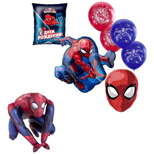 Набор латексных и фольгированных шаров «Человек-паук» и Шар-фигура 3 D фольгированный «Человек-Паук»