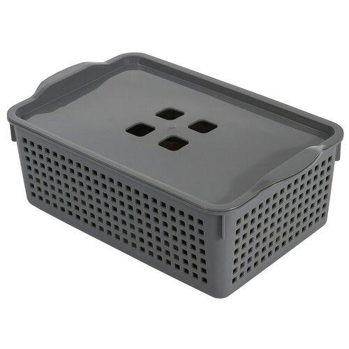 Корзина для хранения Лофт 3,8л с крышкой / контейнер / хозяйственная коробка, цвет серый