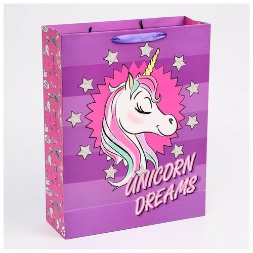 Пакет ламинат вертикальный "Unicorn dreams", Минни Маус и единорог, 31х40х11 см, 2 штуки