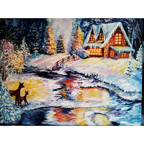 Картина "Сказочная зима", 43х33, оргалит/масло