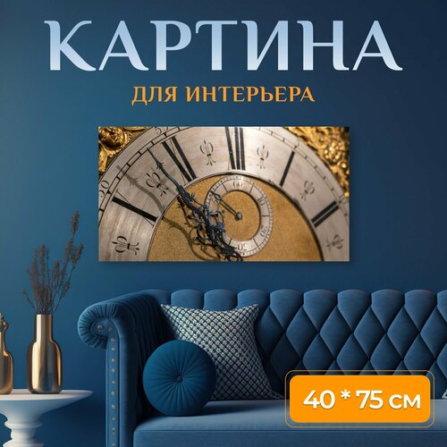 Картина на холсте "Часы, дедушкины часы, время" на подрамнике 75х40 см. для интерьера