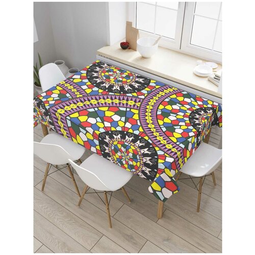 Скатерть прямоугольная JoyArty на кухонный стол "Цветные круги мозаики" из оксфорда, 120x145 см