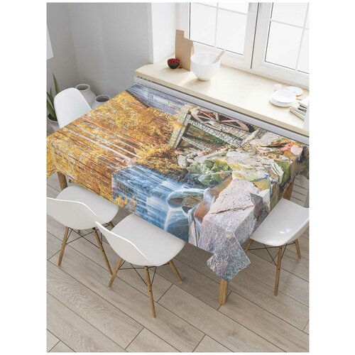 Скатерть прямоугольная JoyArty на кухонный стол "Водная мельница" из оксфорда, 180x145 см