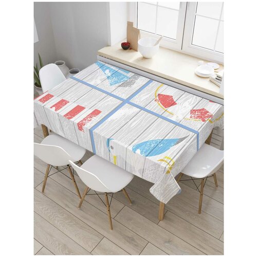 Скатерть прямоугольная JoyArty на кухонный стол "Морские атрибуты" из оксфорда, 180x145 см
