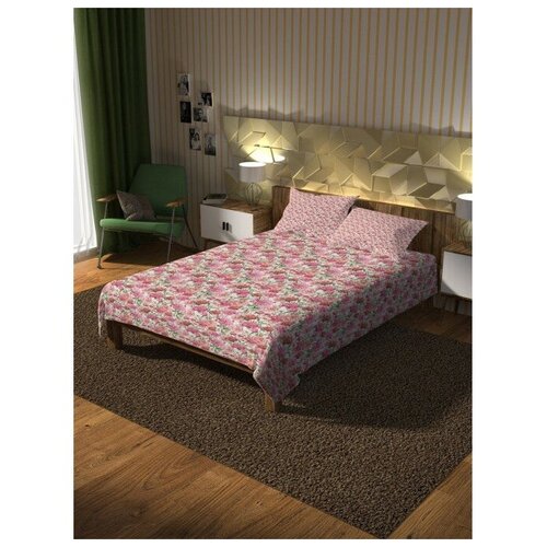 Покрывало на 1,5-спальную кровать Ambesonne "Розовый рай" 160х220 см с 2 наволочками 50x70 см