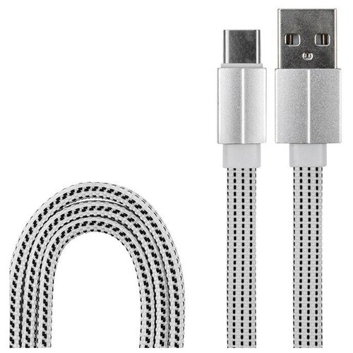 USB кабель USB Type-C, белый текстиль, 1 метр (плоский шнур) REXANT, цена за 1 шт