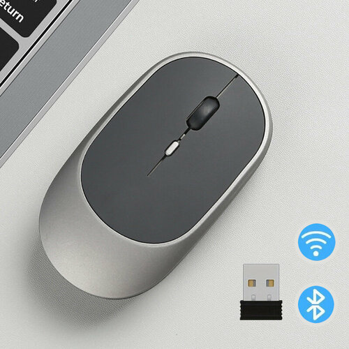 Ультратонкая беспроводная мышь для компьютера, ноутбука, пк и макбука / Бесшумная компактная компьютерная мышь с встроенным аккумулятором / Bluetooth 5.2 / 800-1200-1600 DPI / Gray