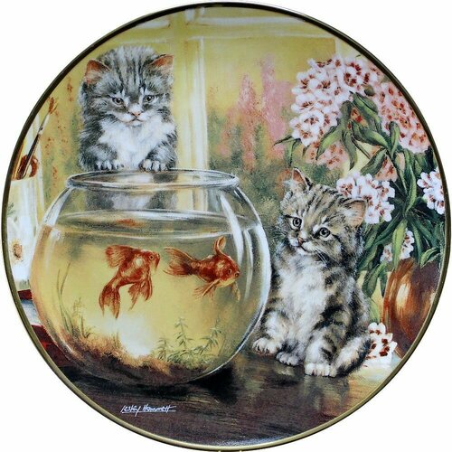 Кошачьи истории (Cat Tales), коллекционная декоративная настенная винтажная тарелка Franklin Mint художницы Лесли Хэмметт (Lesley Hammett)