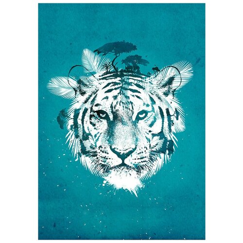 Интерьерный постер на стену картина для интерьера в подарок плакат "White Tiger" размера 40х50 см 400*500 мм в черной раме для декора