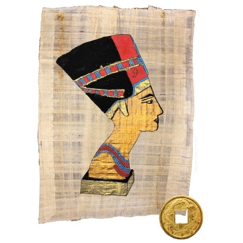 Холст из папируса с рисунком №55(31,5 х 23) + монета "Денежный талисман"