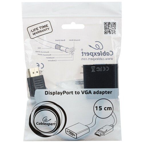 Переходник DisplayPort - VGA, М/F, 0.15 м, v1.1a, Cablexpert, A-DPM-VGAF-02