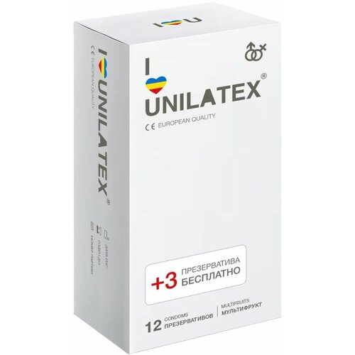 Разноцветные ароматизированные презервативы Unilatex Multifruit - 12 штук + в подарок