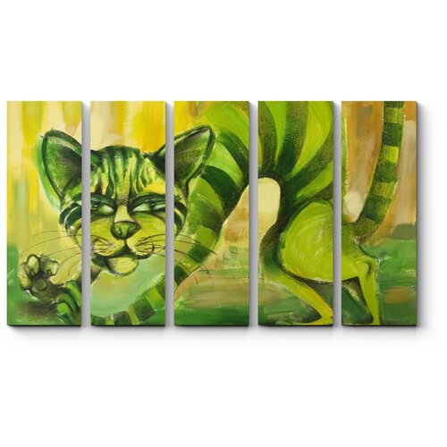 Модульная картина Зеленый полосатый кот 150x90