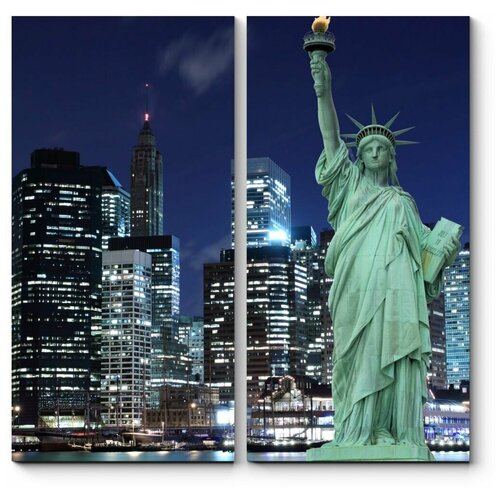 Модульная картина Статуя свободы в свете огней Манхэттена, Нью-йорк 70x70