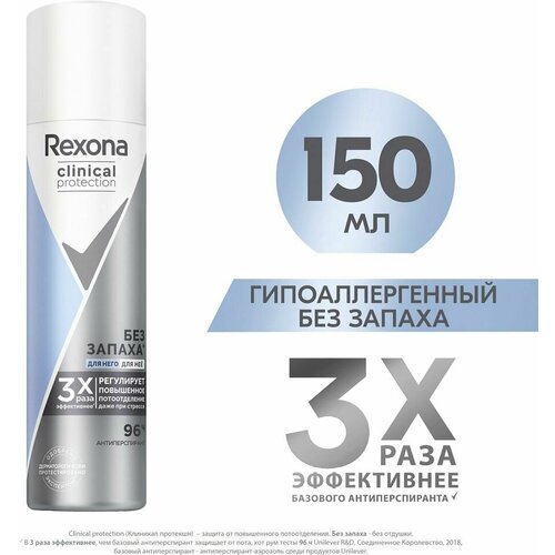 Антиперспирант-дезодорант Rexona Clinical protection Гипоаллергенный без запаха 150мл х1шт