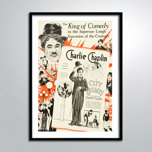 Постер в раме/Винтажный плакат/Чарли Чаплин Огни большого города (1931) Графика City Lights