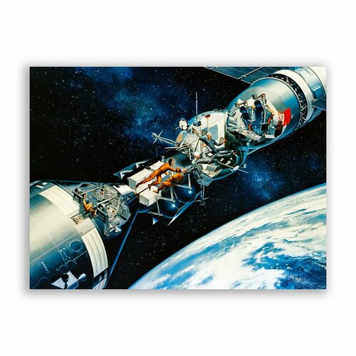Советский постер, плакат на бумаге / Apollo - Союз - Рукопожатие в космосе / Размер 60 x 80 см