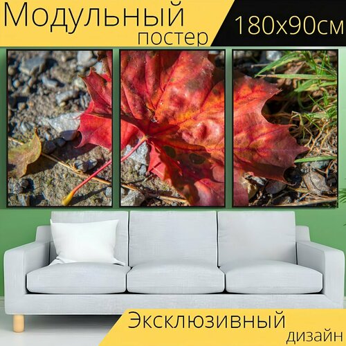 Модульный постер "Кленовый лист, листья, падение" 180 x 90 см. для интерьера