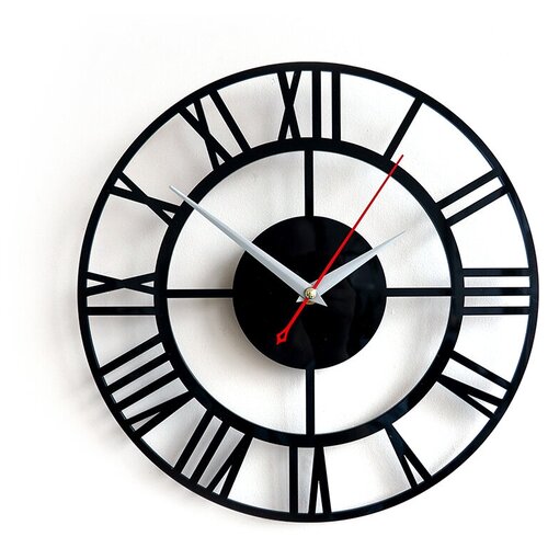 Настенные часы Roomton Лофт 30 см, черные интерьерные бесшумные на стену, классические