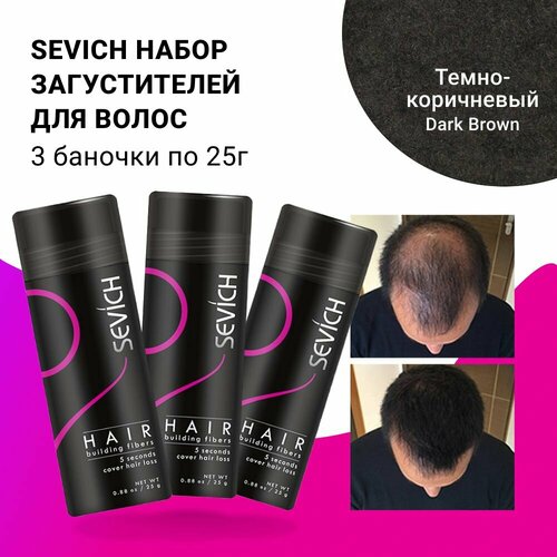 Sevich Севич набор Трио загуститель для волос маскирующий седину и выпадение 25г х 3 шт, темно-коричневый (dark brown)