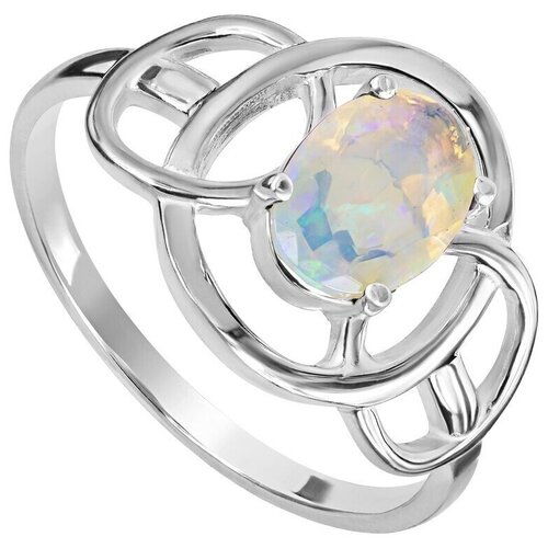 Кольцо Lazurit Online, серебро, 925 проба, серебрение, опал, размер 19, белый