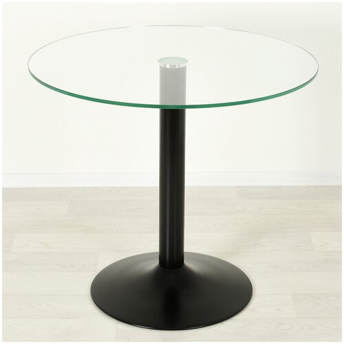 Стеклянный кухонный стол Троя-18 прозрачный/чёрный D80