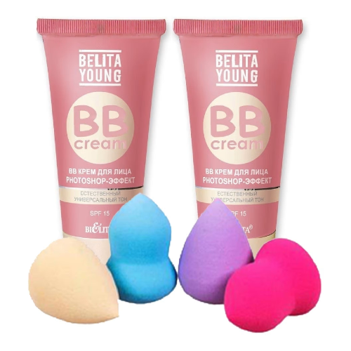 Bielita Набор косметики для лица: BB крем для лица Photoshop-эффект 2 шт., спонж косметический яйцо