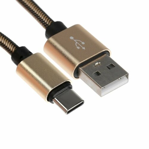 Кабель Type- C - USB, 2.1 А, оплётка нейлон, 1 метр, золотистый (комплект из 10 шт)