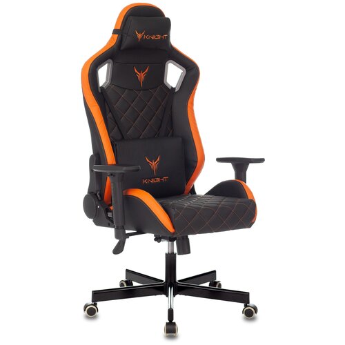 Компьютерное кресло Бюрократ Knight Outrider игровое, обивка: искусственная кожа, цвет: черный/оранжевый