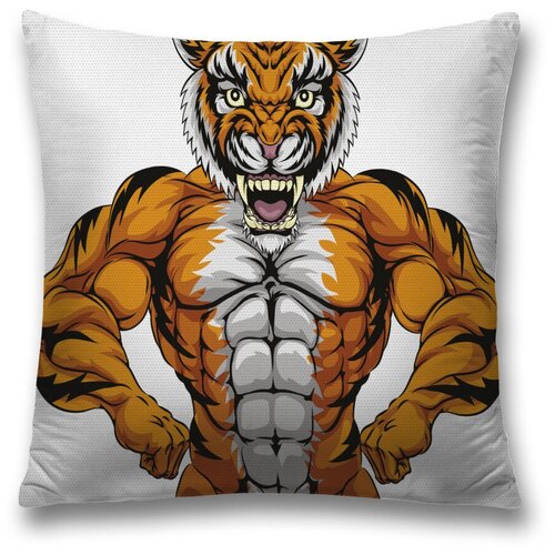Наволочка декоративная на молнии, чехол на подушку JoyArty "Мускулистый тигр" 45х45 см