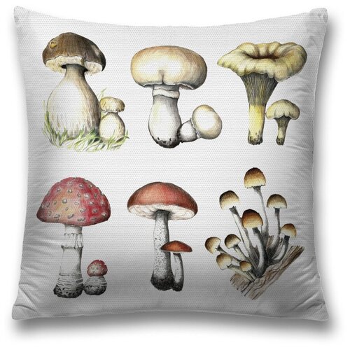 Наволочка декоративная на молнии, чехол на подушку JoyArty "Красивые грибы" 45х45 см