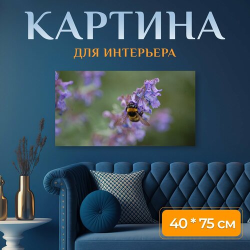 Картина на холсте "Пчела, цветок, природа" на подрамнике 75х40 см. для интерьера
