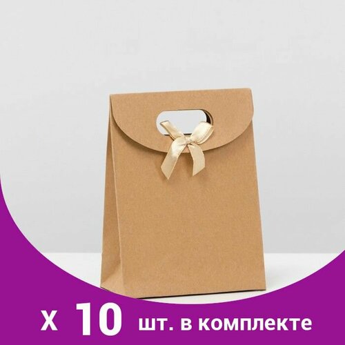 Коробка-пакет с ручкой, крафт, 16 х 12 х 6 см (10 шт)