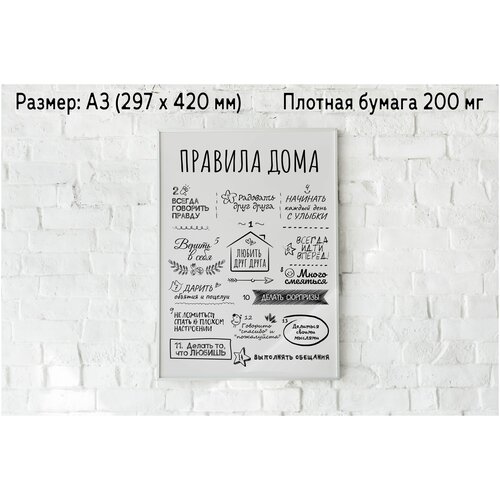Плакат на стену "Правила дома" / Формат А3 (30х42 см) / Постер для интерьера