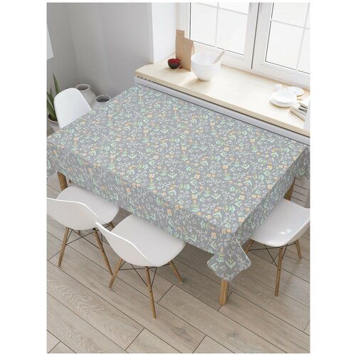 Скатерть прямоугольная JoyArty на кухонный стол "Веточки полевых цветов" из оксфорда, 120x145 см